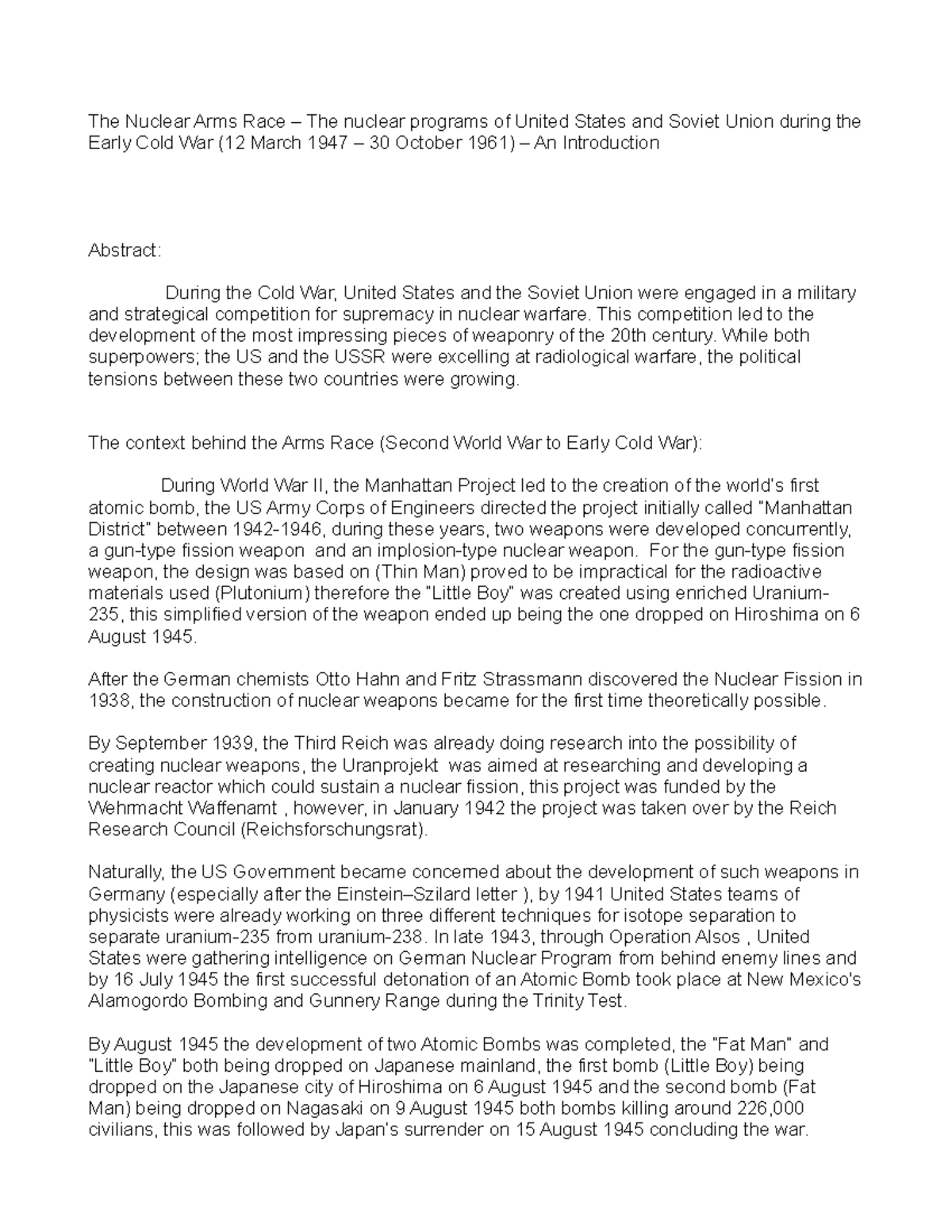 History and nuclear arms race - The Nuclear Arms Race – The nuclear ...