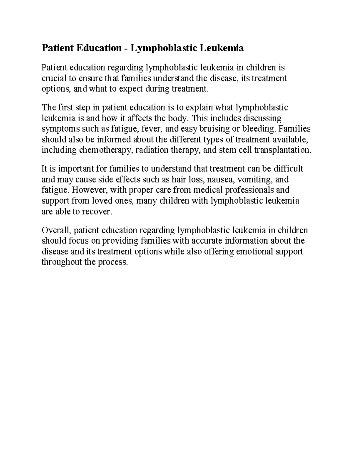 Patient Education - Lymphoblastic Leukemia - The first step in patient ...