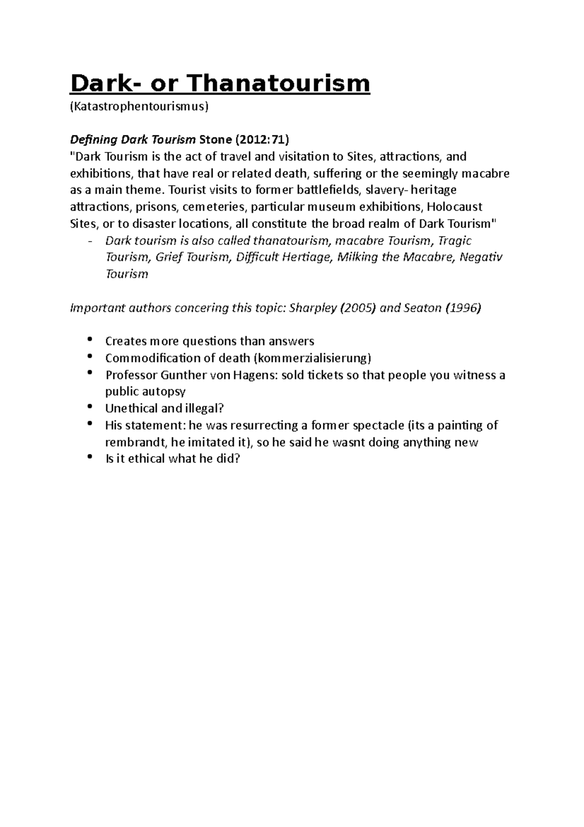 Special Interest Tourism Lernzettel - Dark- or Thanatourism ...
