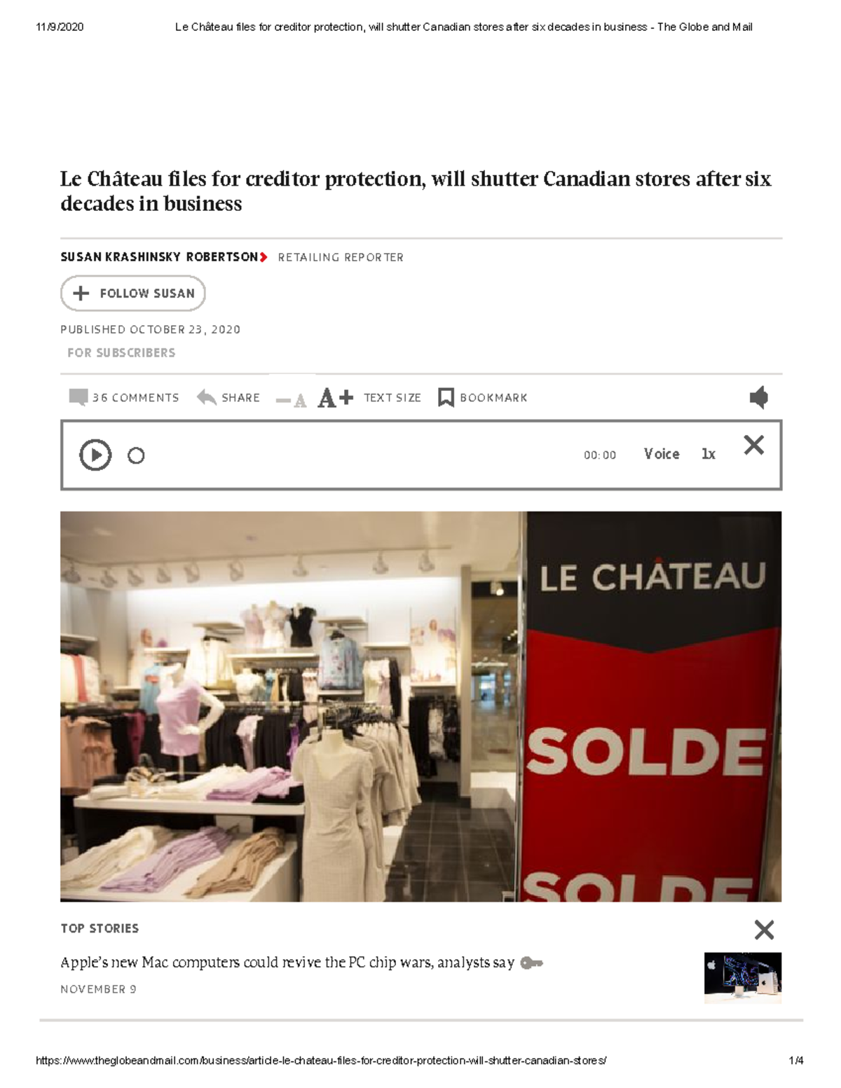 Le Chateau - G&M Article - Le Château files for creditor protection ...