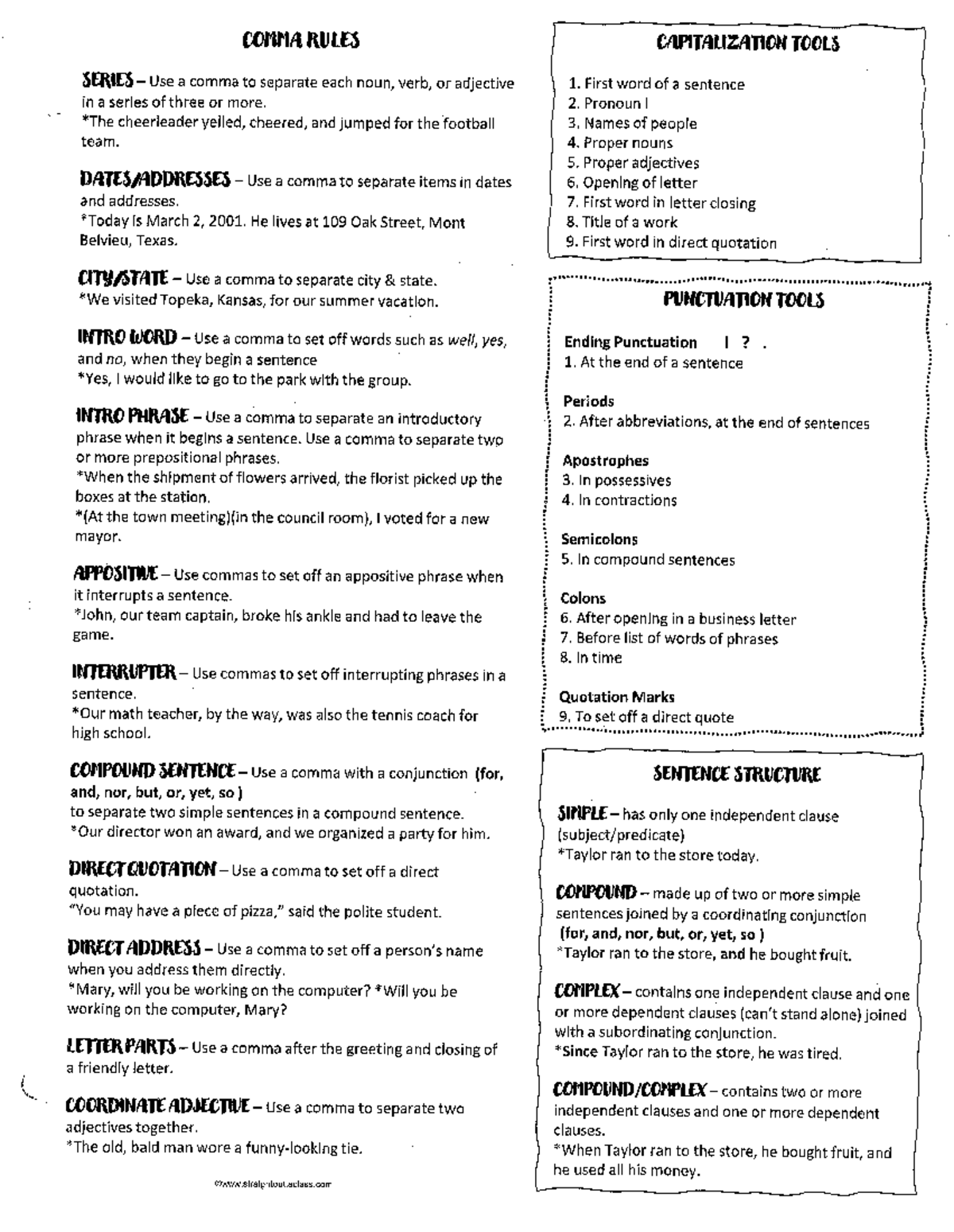 Staar writing aid - Notes - COMMA RULES CAPITALIZATION TOOLS SERIES Use ...