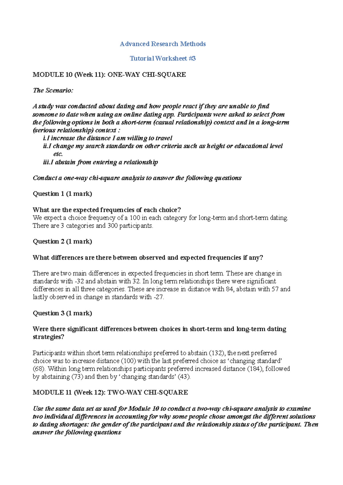 Tutorial Worksheet #3 - Advanced Research Methods Tutorial Worksheet ...