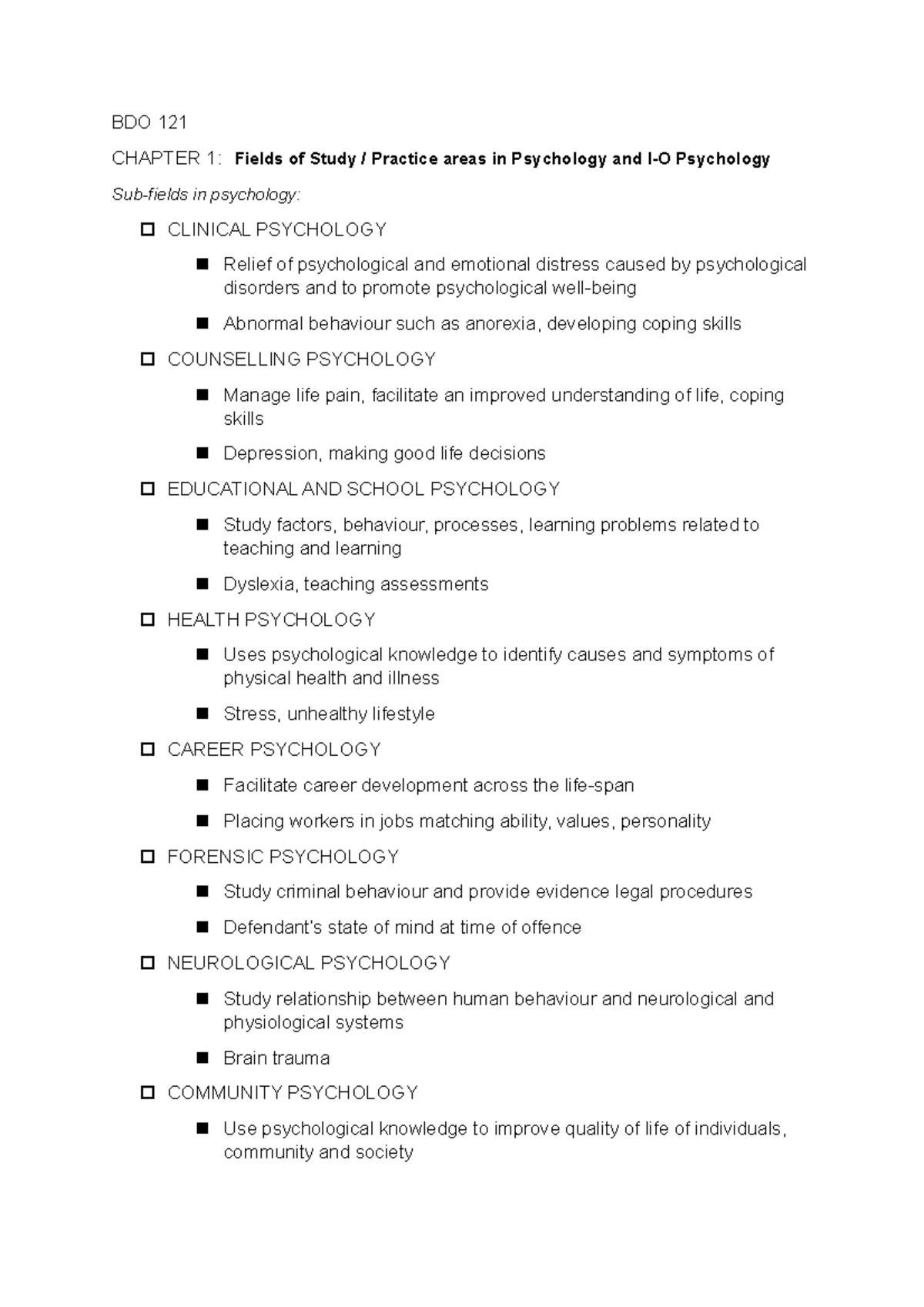 BDO 121 TERM 1 - bdo - BDO 121 CHAPTER 1: Fields of Study / Practice ...