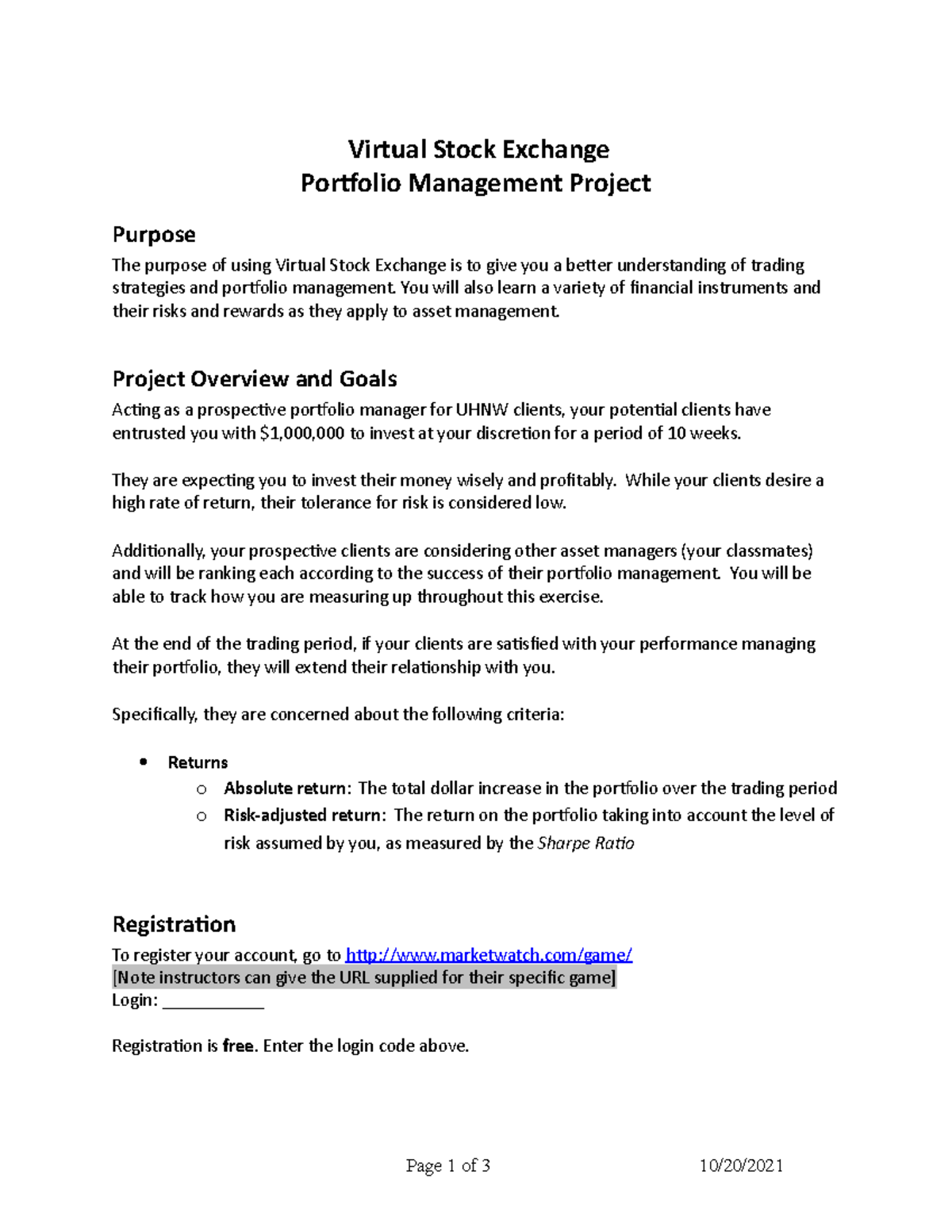 Sample Classroom Handout - Virtual Stock Exchange Portfolio Management ...