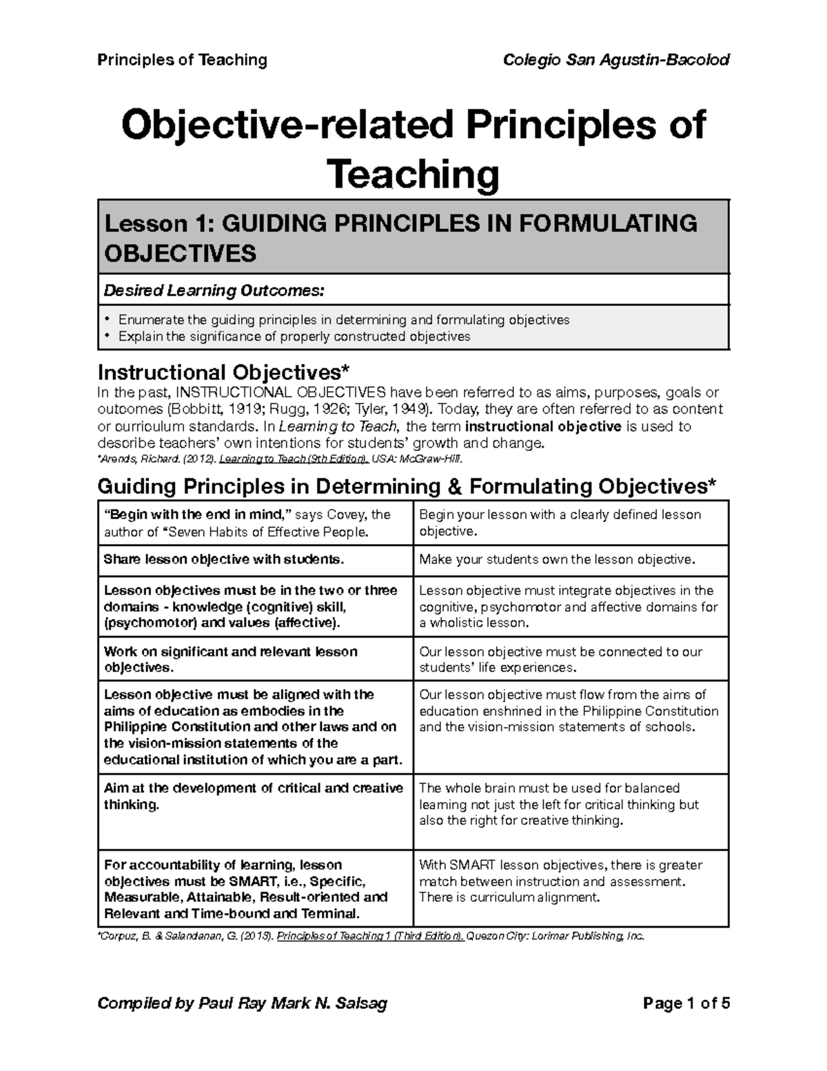 POT 03 Objective-related Principles of Teaching - Objective-related Principles of Teaching - Studocu