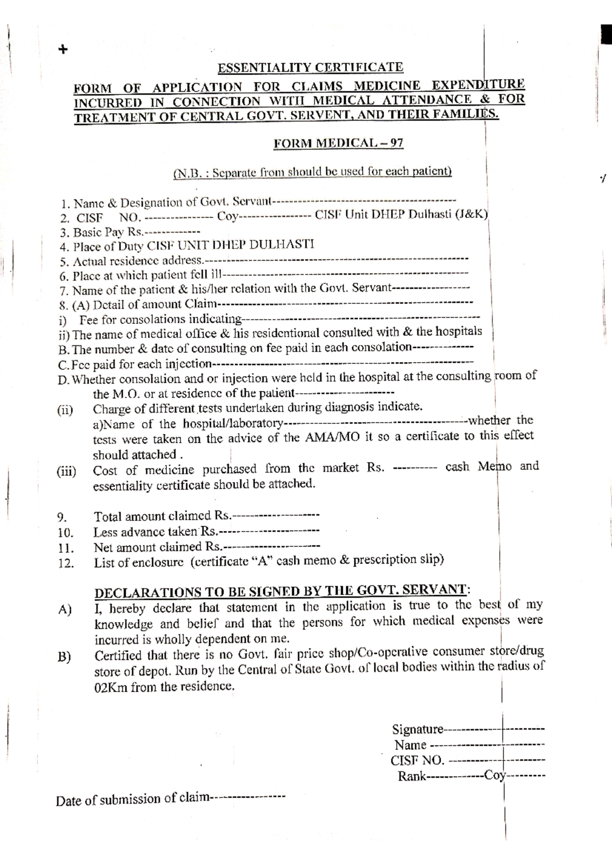 Medical BILL FOR IPD - Bshnsnsolz - ESSENTIALITY CERTIFICATE FORM OF ...