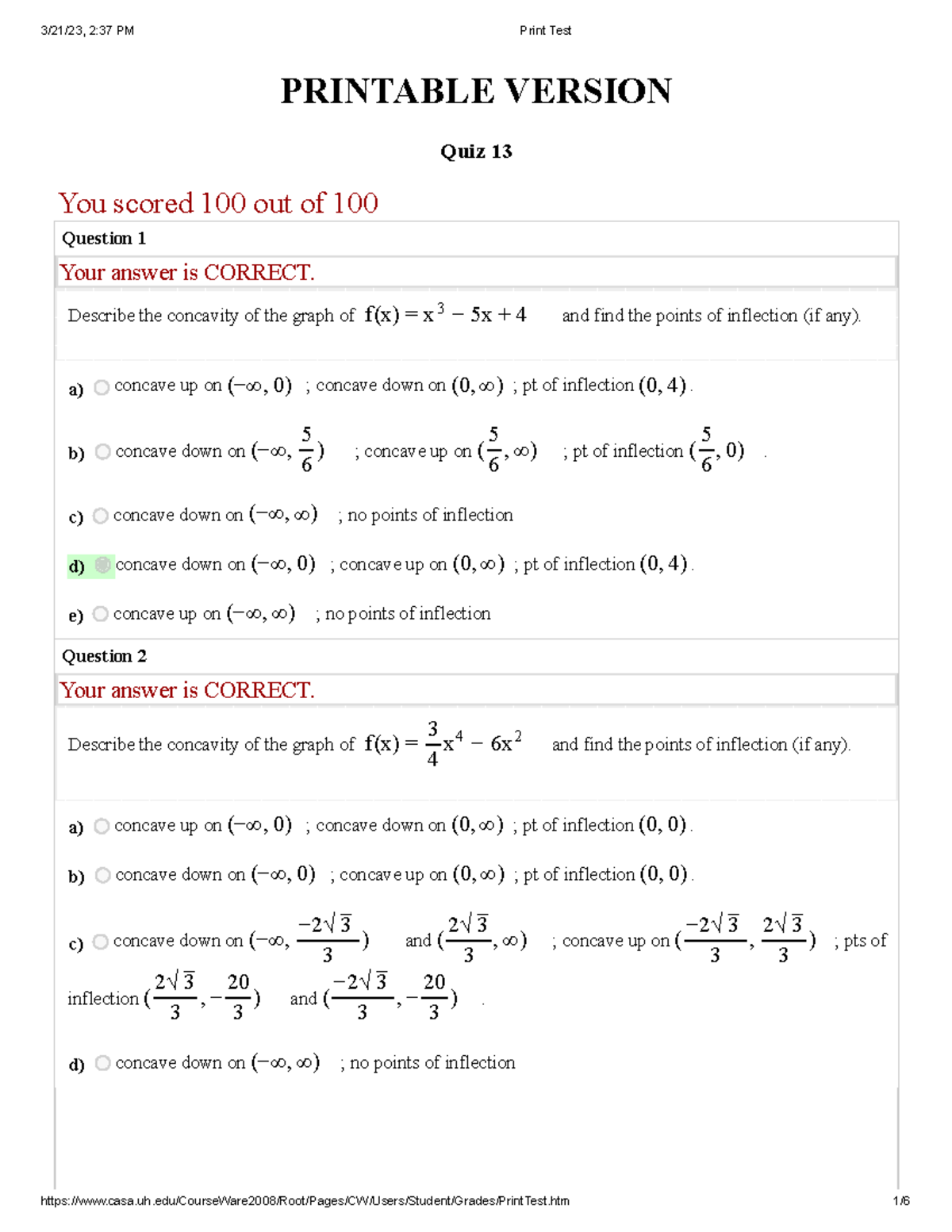 Quiz 13 - Quiz 13 - PRINTABLE VERSION Quiz 13 You scored 100 out of 100 ...