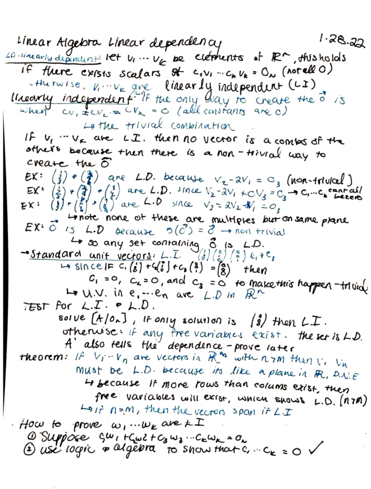 Linear Dependency 1 - Professor Benjamin - 1. is when Ex: 2) Y cantall ...