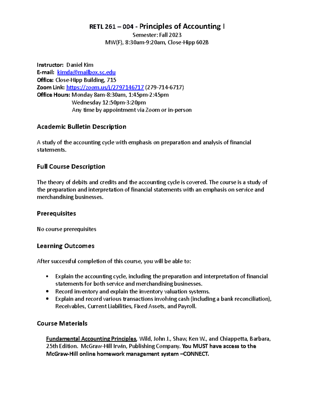 RETL 261 004 Fall 2023 Syllabus - RETL 261 – 004 - Principles of ...