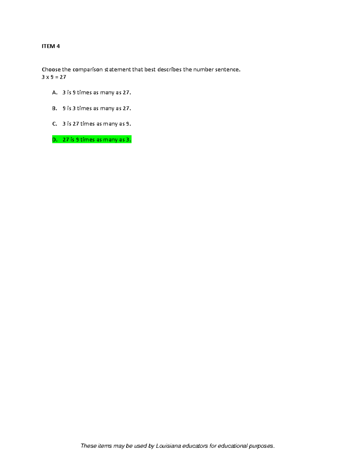 Grade 4 math answer key - math - Choose the comparison statement that ...