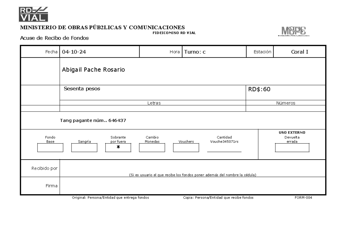 Recibo DE Formularios - nnmm - MINISTERIO DE OBRAS PÚB2LICAS Y ...