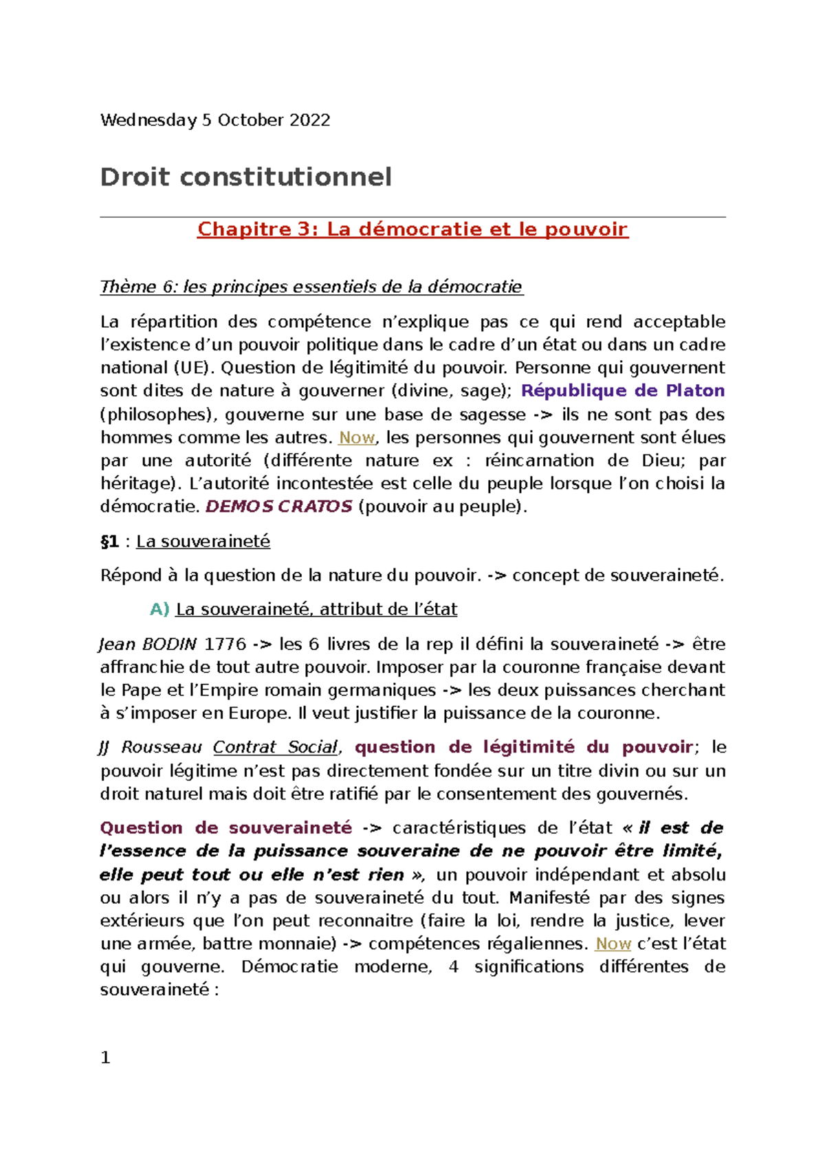 Droit constit 3 - cours S1 - Wednesday 5 October 2022 Droit ...