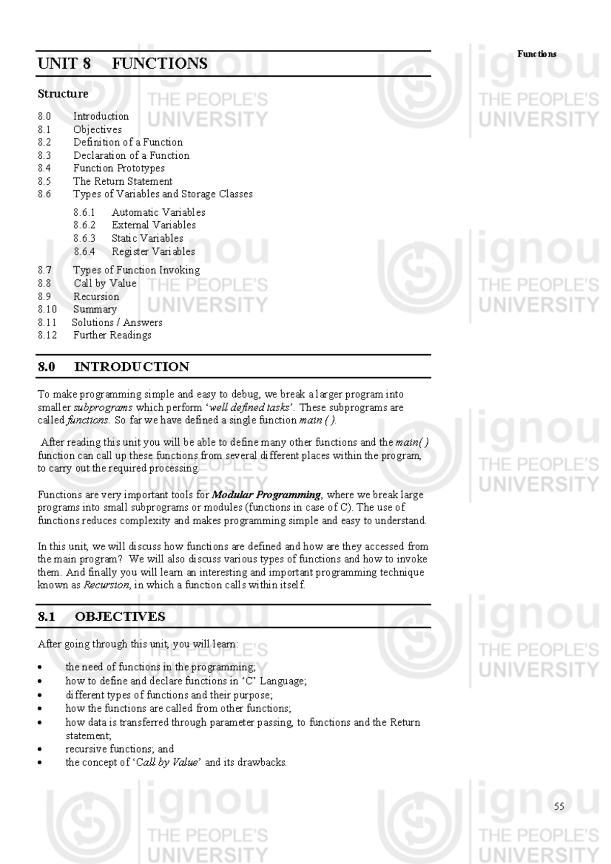 Studymaterial - c language - Functions UNIT 8 FUNCTIONS Structure 8 ...