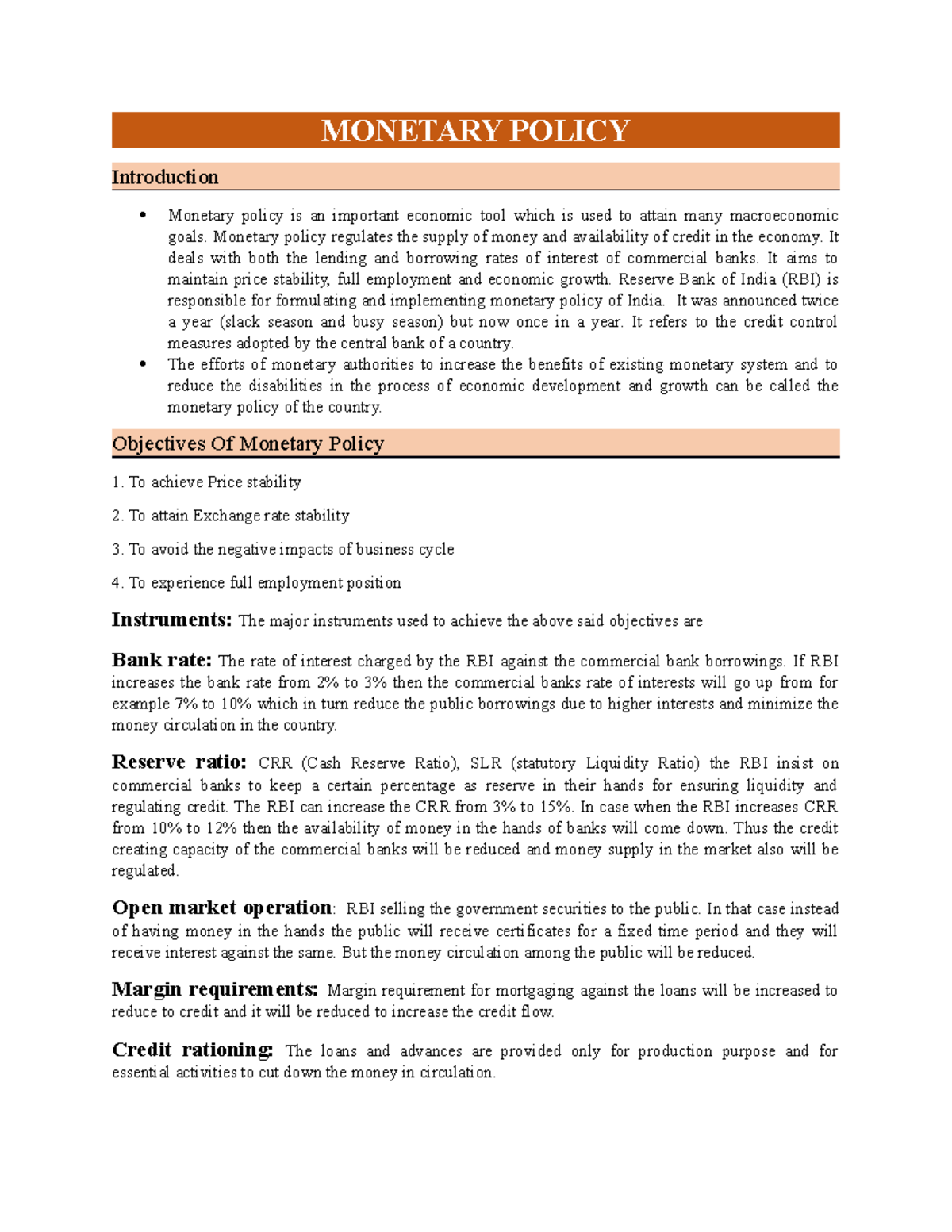 Monetary Policy - Monetary policy regulates the supply of money and ...