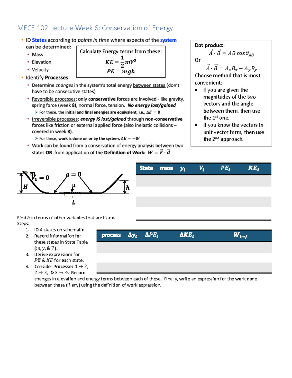 MECE 102 Lecture Week 6 Handout - MECE 102 Lecture Week 6: Conservation ...