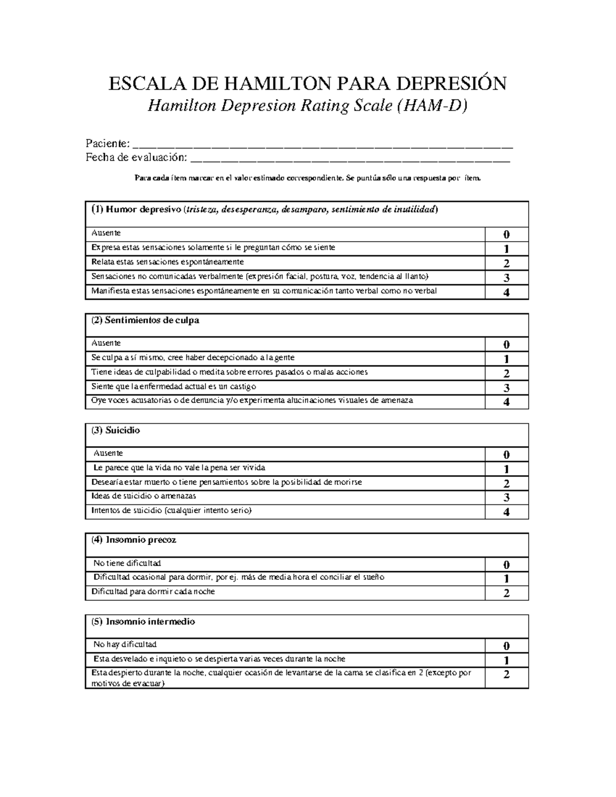 Escala De Depressão De Hamilton - RETOEDU