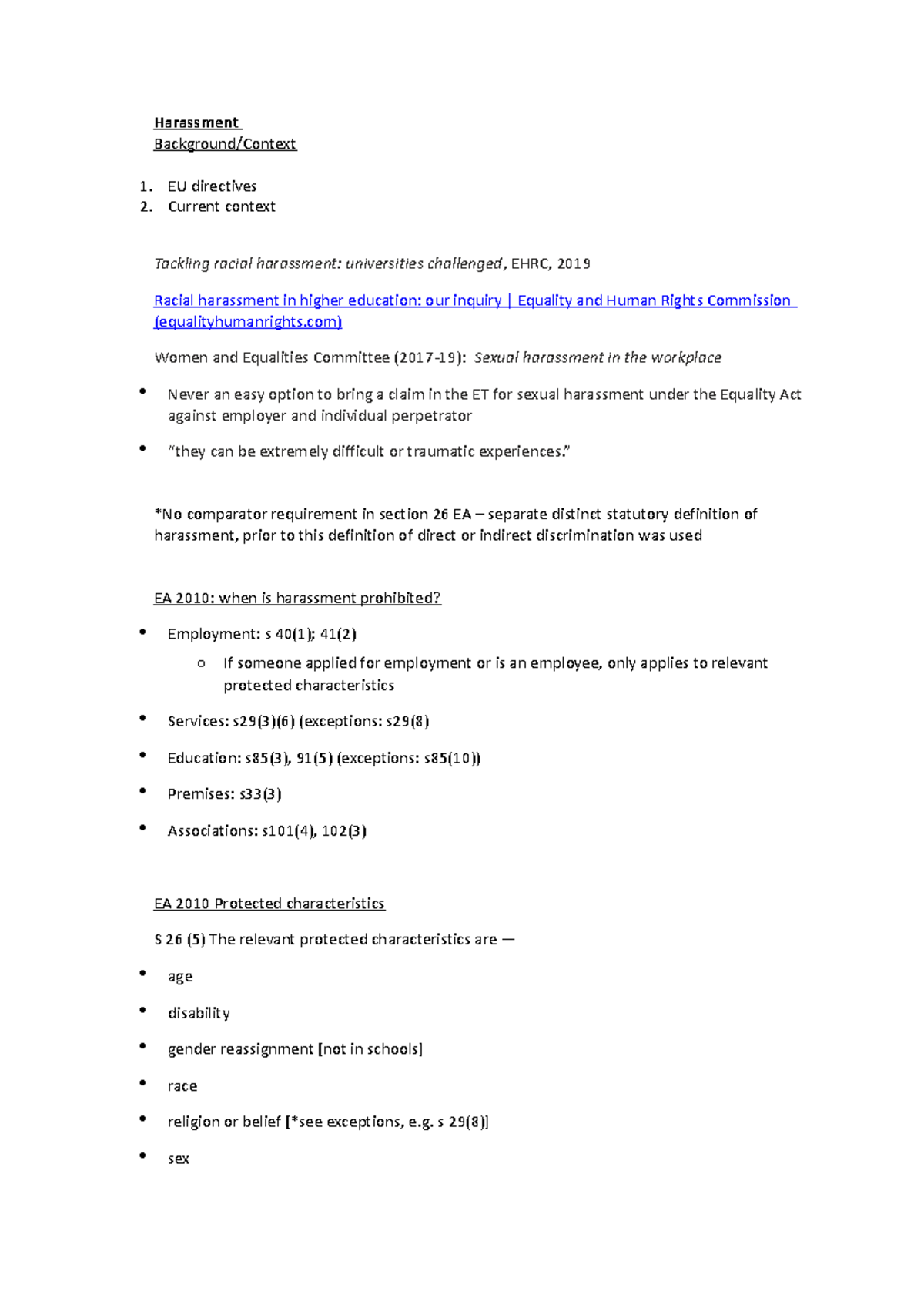 Harassment - tutorial 3 notes - Cardiff - Studocu