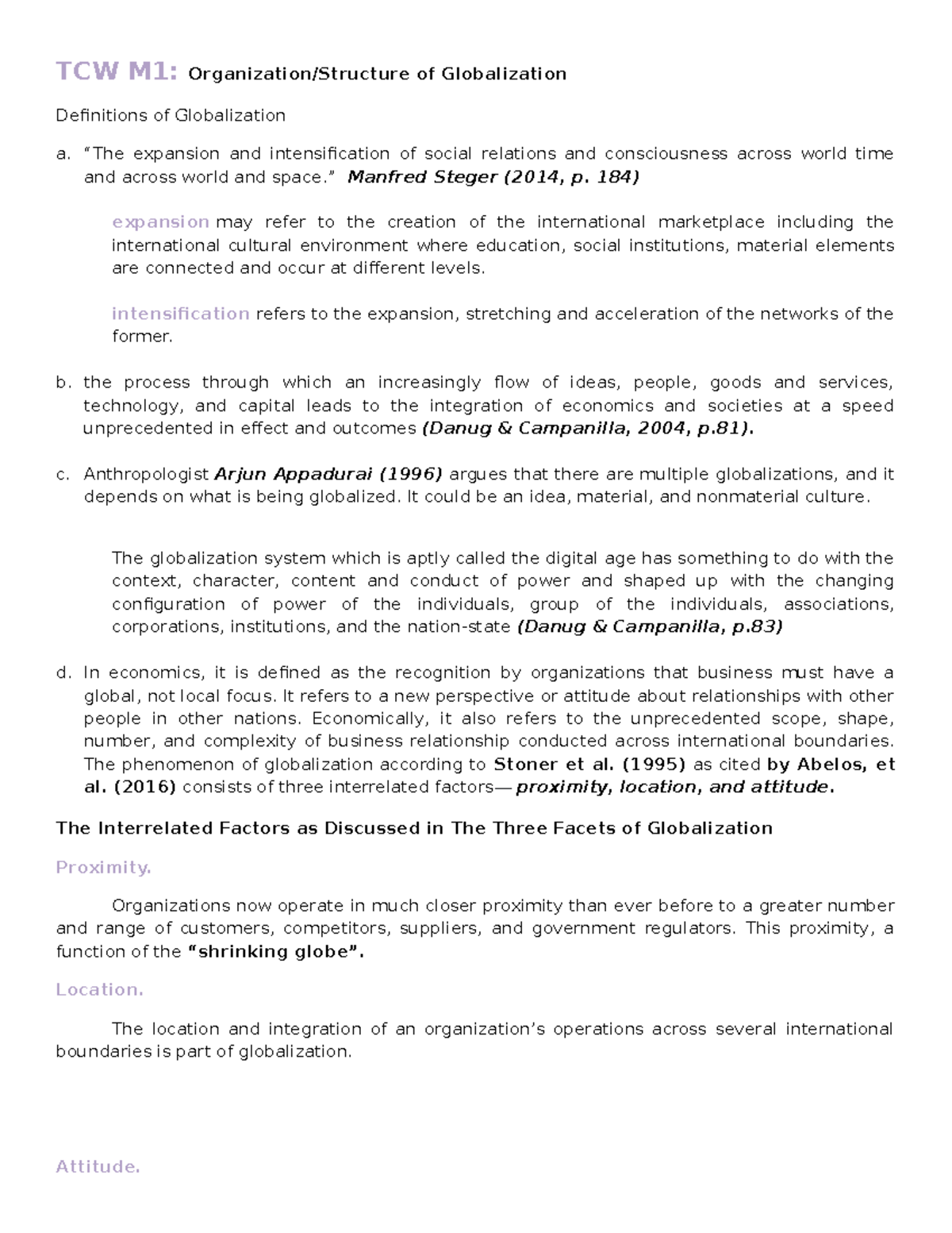 TCW- Reviewer - N9ne - TCW M1: Organization/Structure of Globalization Definitions of ...