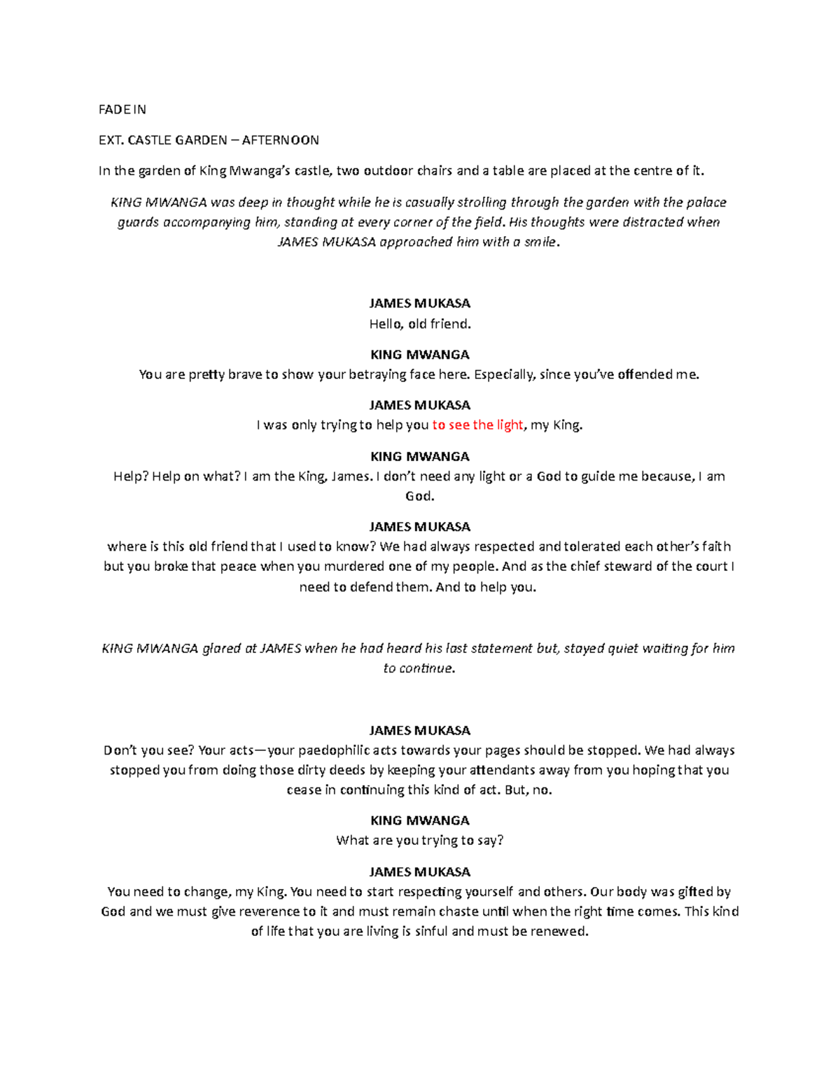 Final Script - FADE IN EXT. CASTLE GARDEN – AFTERNOON In the garden of ...