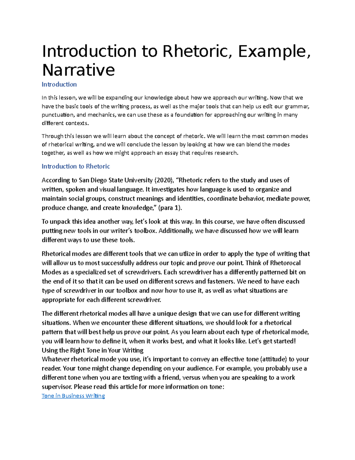 Introduction to Rhetoric, Example, Narrative - Introduction to Rhetoric, Example, Narrative ...