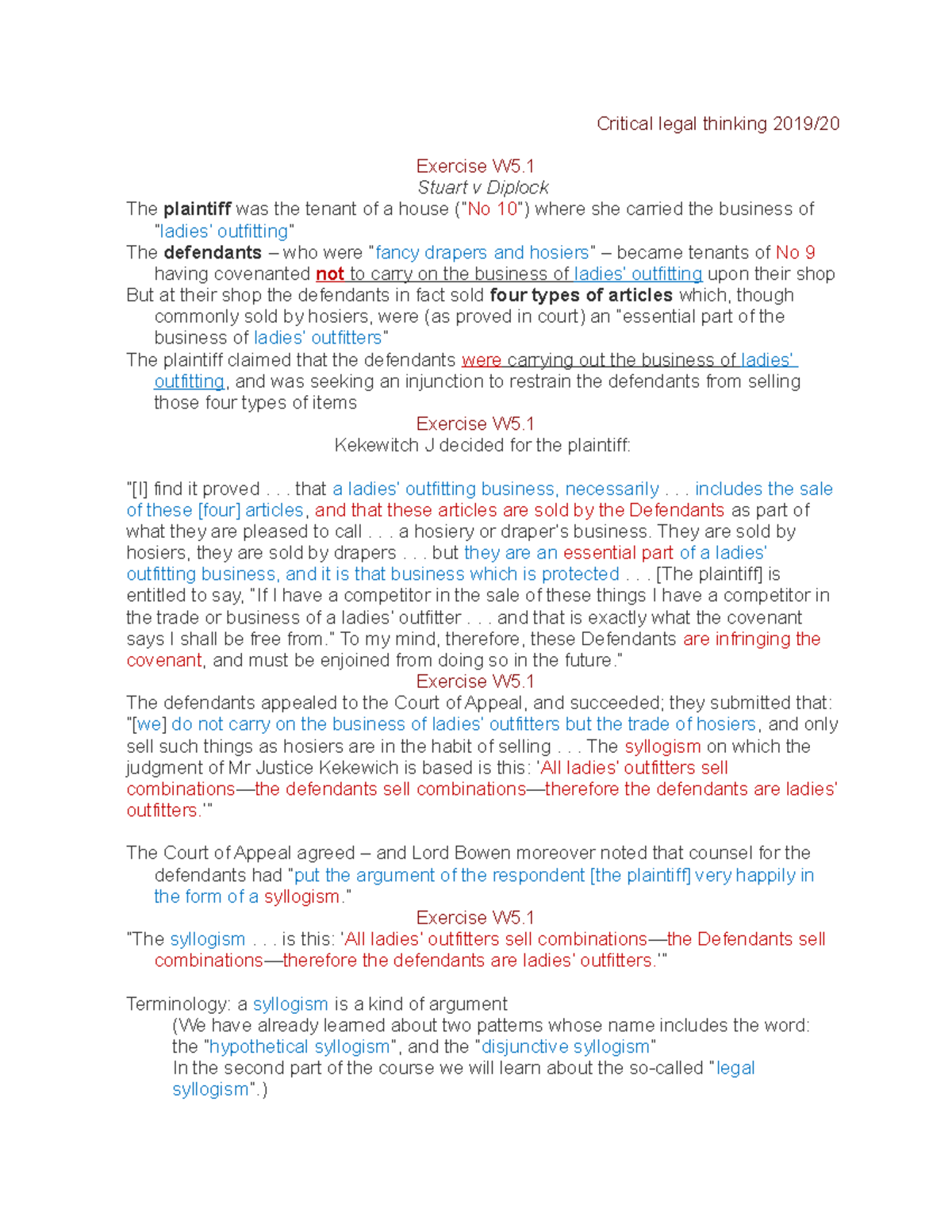 Critical legal thinking week 5 exersise answers - Critical legal ...