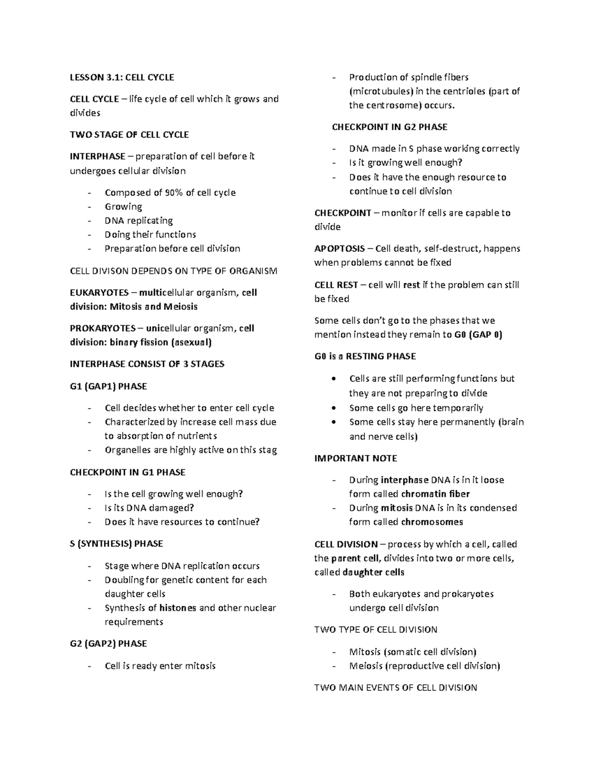 Bio-reviewer - n/a - LESSON 3: CELL CYCLE CELL CYCLE – life cycle of ...