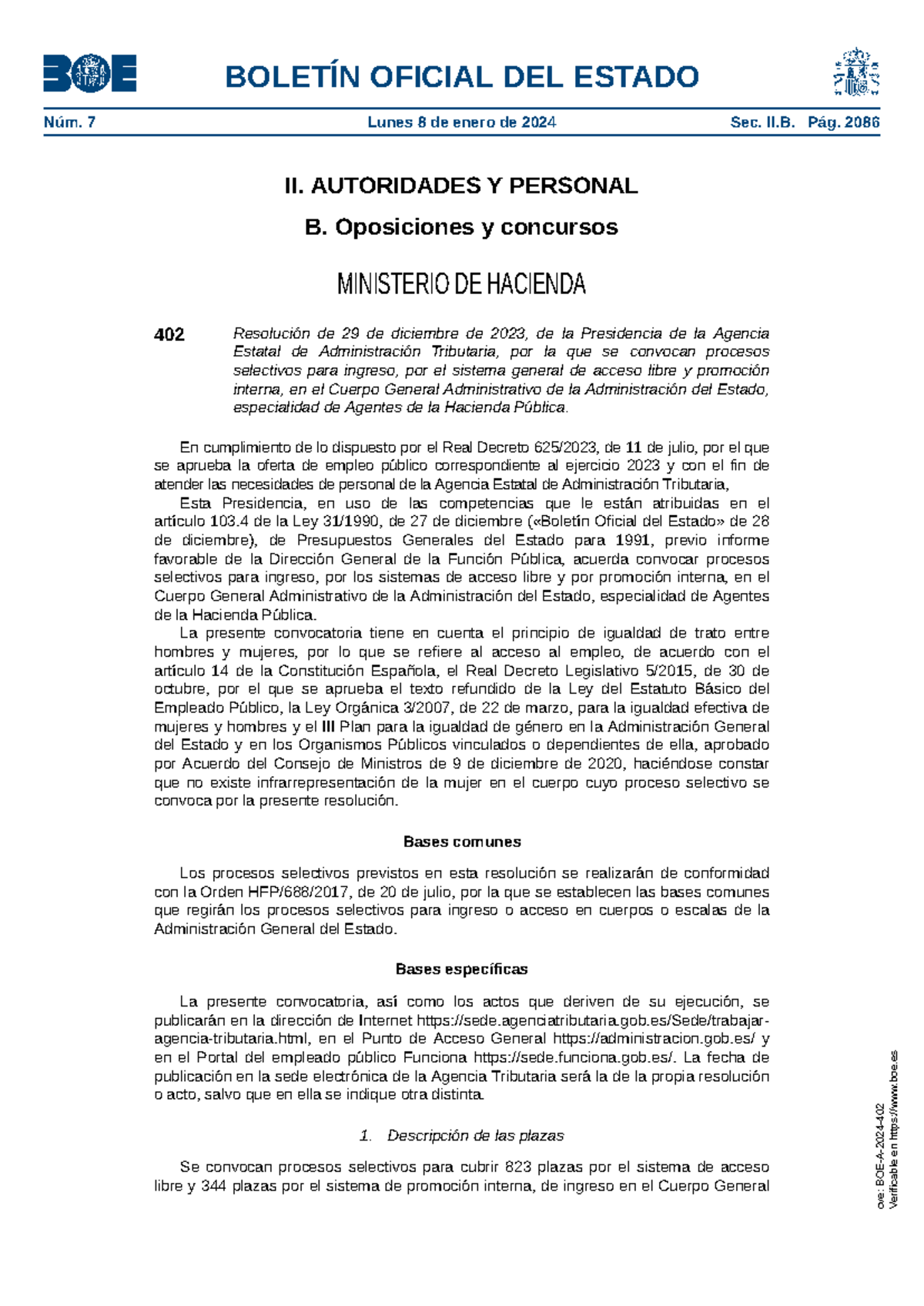 BOE A 2024 402 - boe - II. AUTORIDADES Y PERSONAL B. Oposiciones y ...