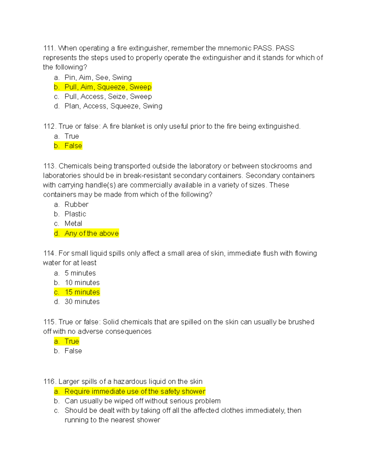 Chemistry Safe QUIZ 111-120 - When operating a fire extinguisher ...