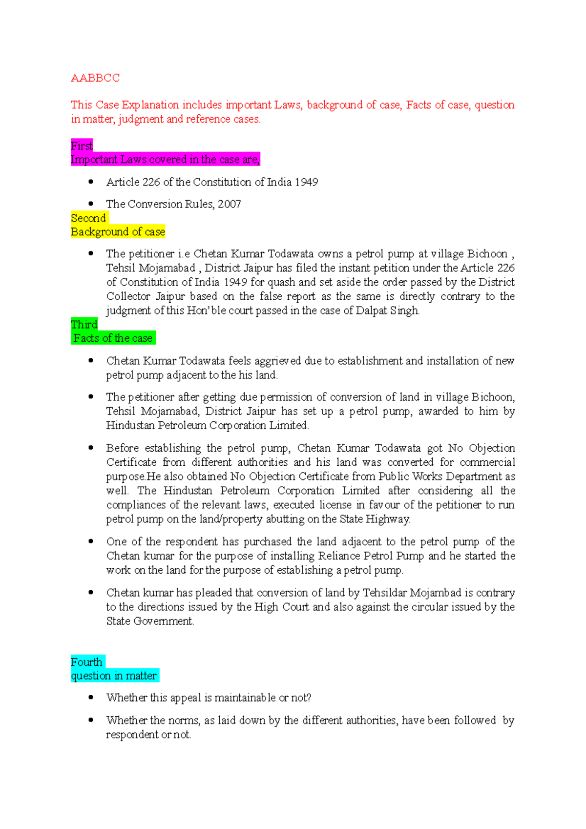 Case explaination - HCRJ 225 - AABBCC This Case Explanation includes ...