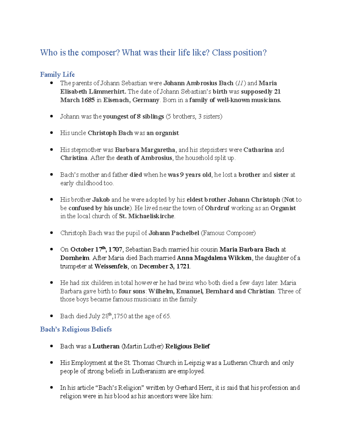 Bach, Johann Sebastian Research Journal - Who is the composer? What was ...