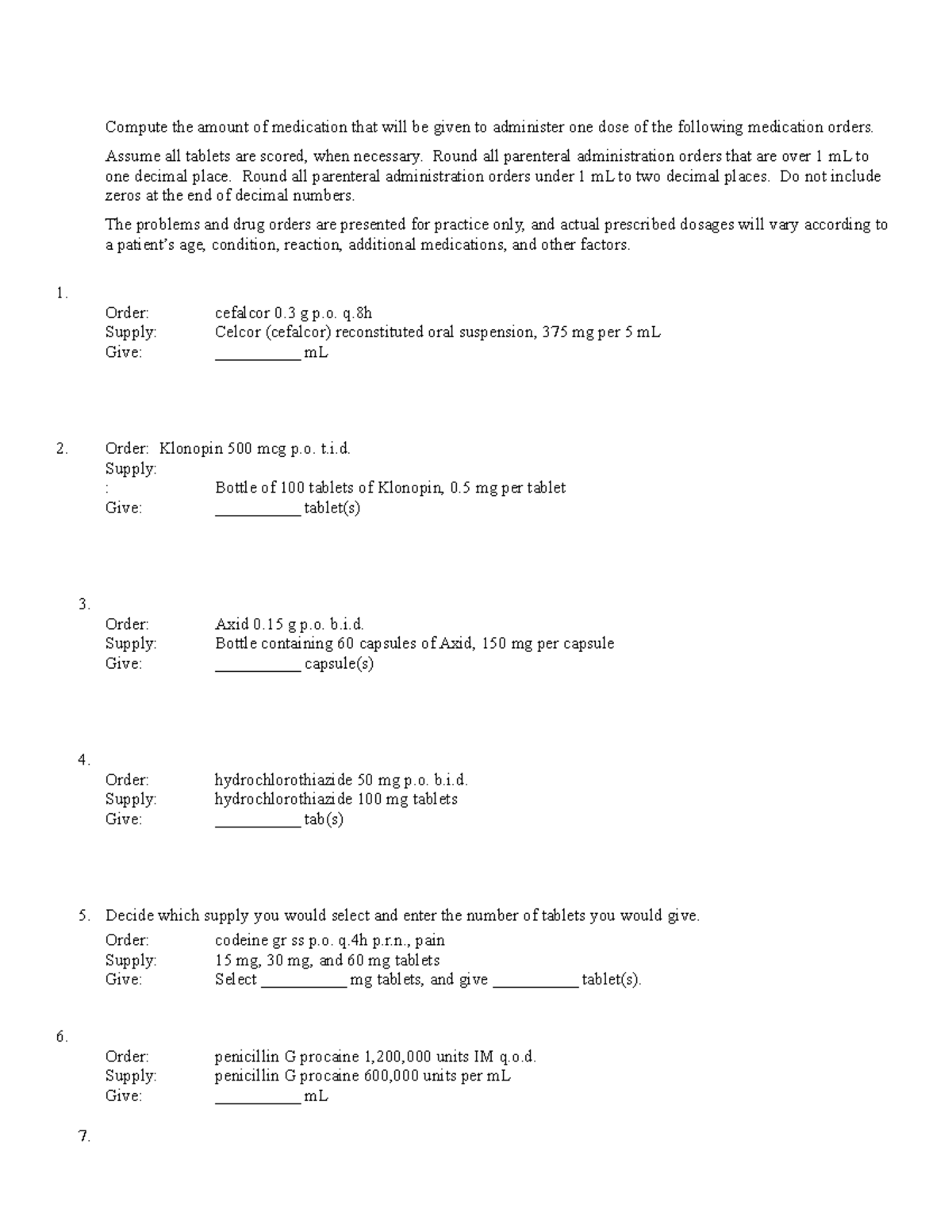 3rd Lvl Dosage Practice Problems FA 22 - Compute the amount of ...