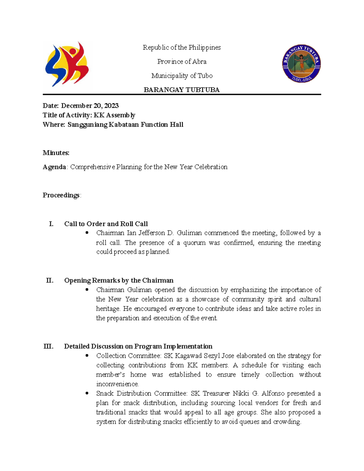 Minutes of the meeting - Republic of the Philippines Province of Abra ...