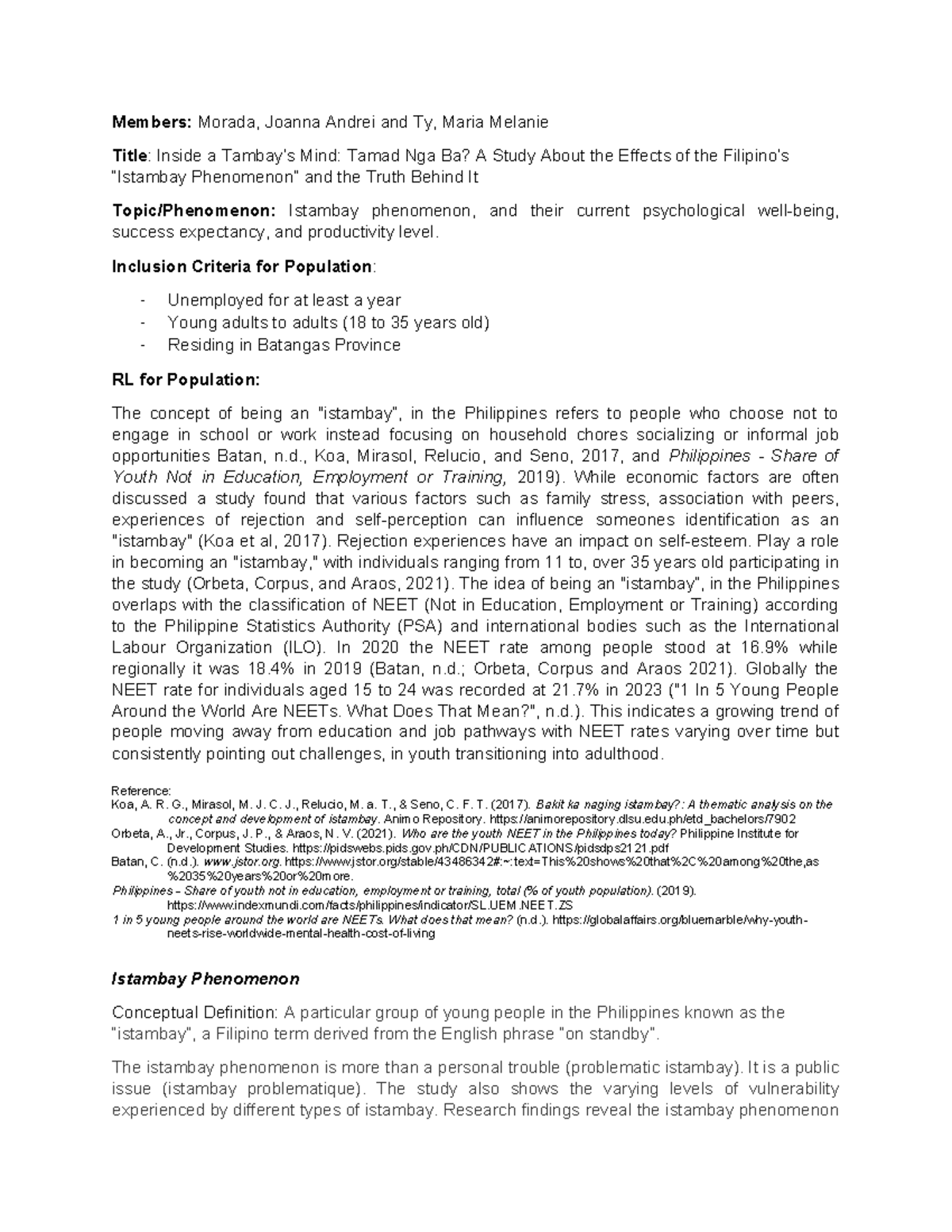 Istambay-Phenomenon ( Complete) - Members: Morada, Joanna Andrei and Ty ...