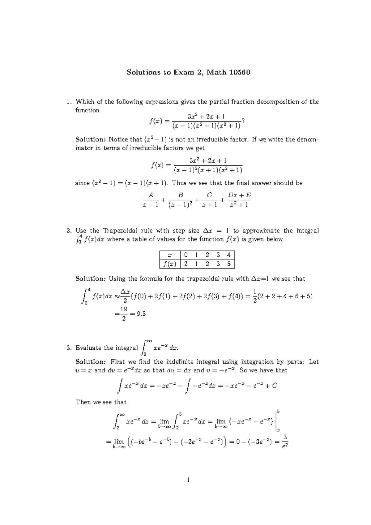2008 Exam2 Solutions - practice math exams - Solutions to Exam 2, Math ...