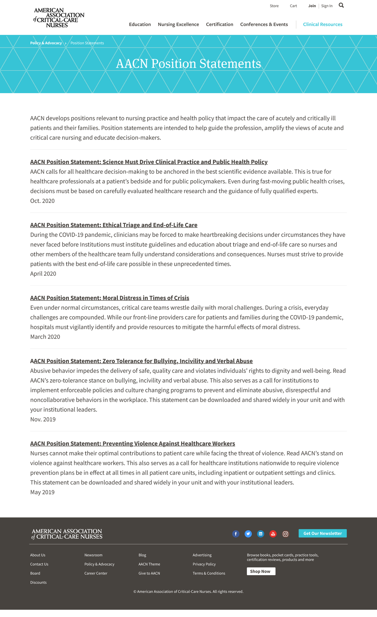 AACN Position Statements - AACN - © American Association of Critical ...