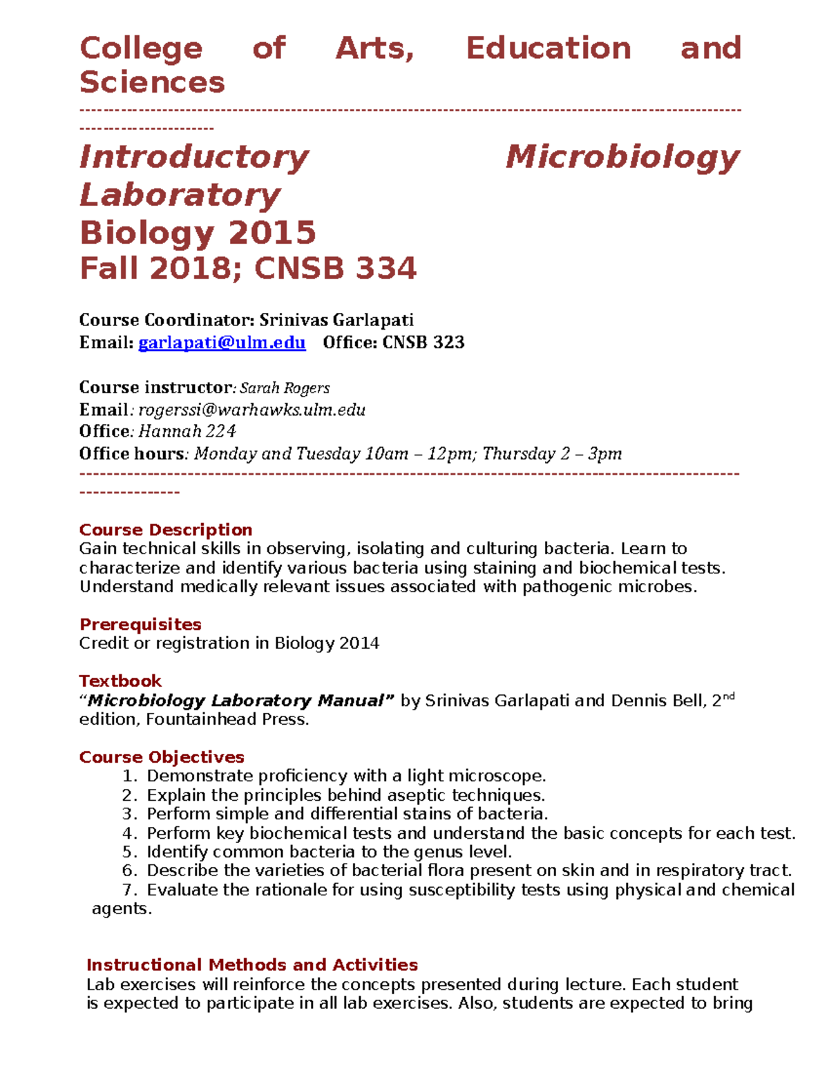 Syllabus - College of Arts, Education and Sciences - Introductory ...