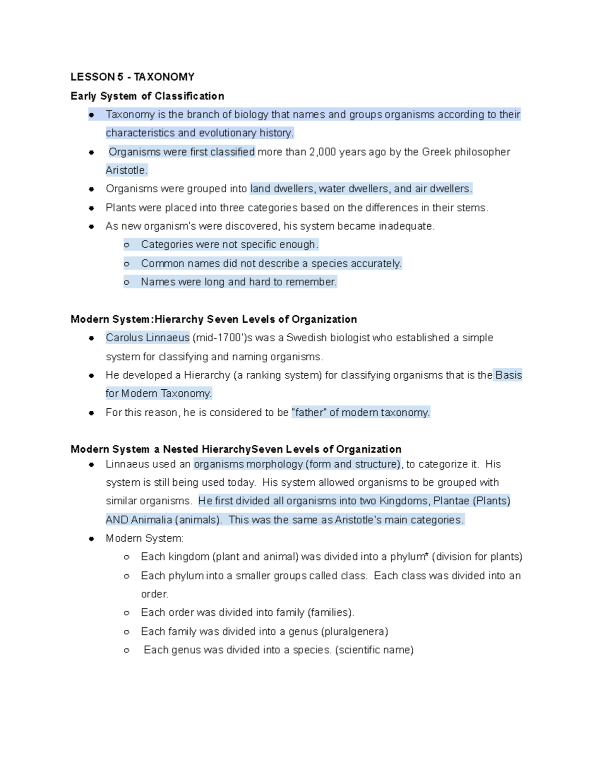BIO Reviewer Final - LESSON 5 - TAXONOMY Early System of Classification ...