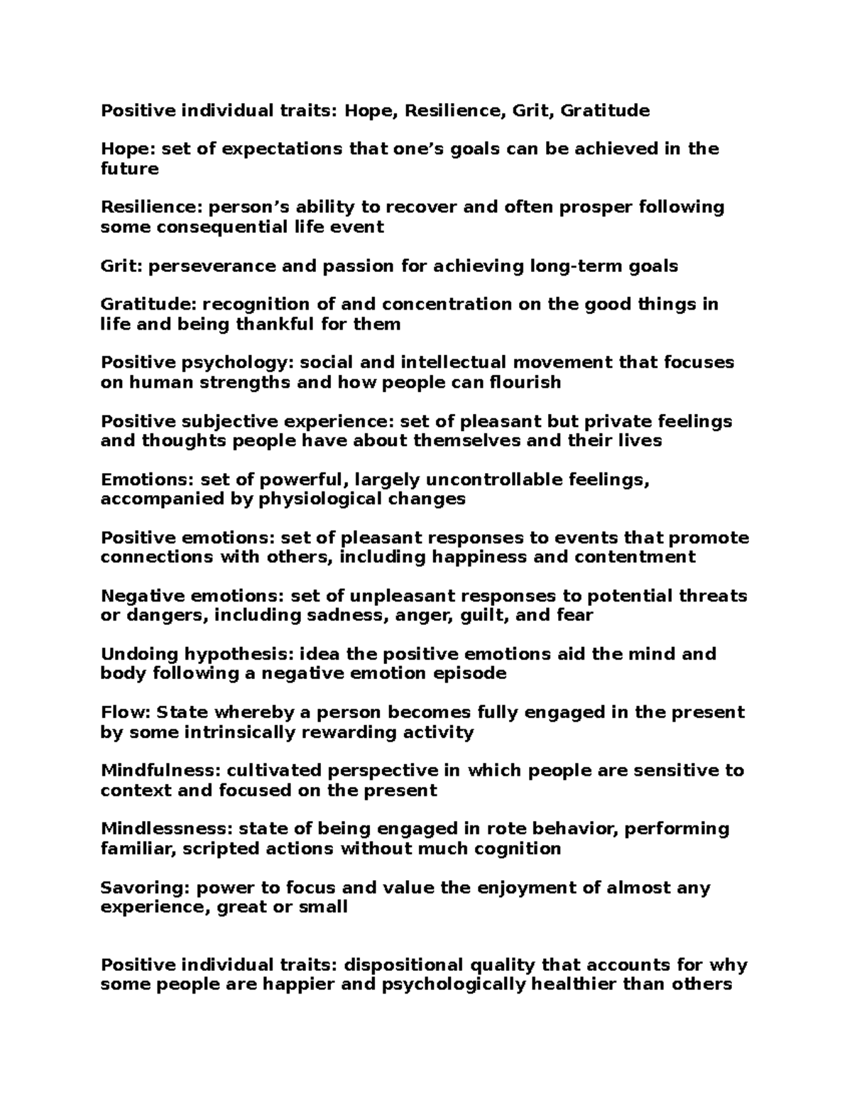 CEP 260 Chapter 16 terms - Positive individual traits: Hope, Resilience ...