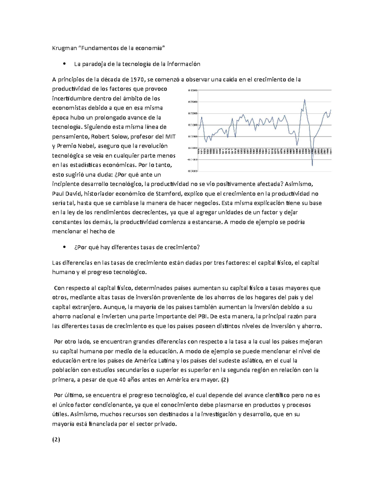 Crecimiento. Capitulo 13 Krugman (370-385) - Krugman “Fundamentos de la economía” La paradoja de ...