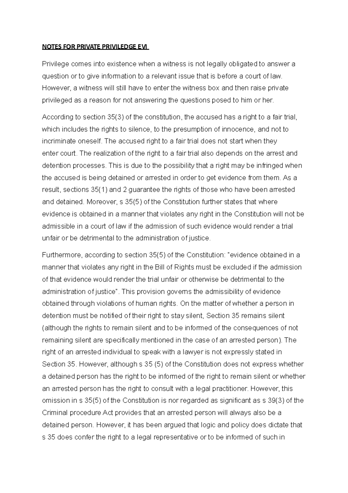 Notes FOR EVI EXAM - PREPERATION FOR TESTS - NOTES FOR PRIVATE ...