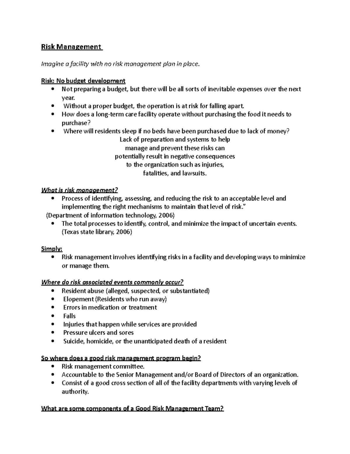 Risk Management - Risk Management Imagine a facility with no risk ...