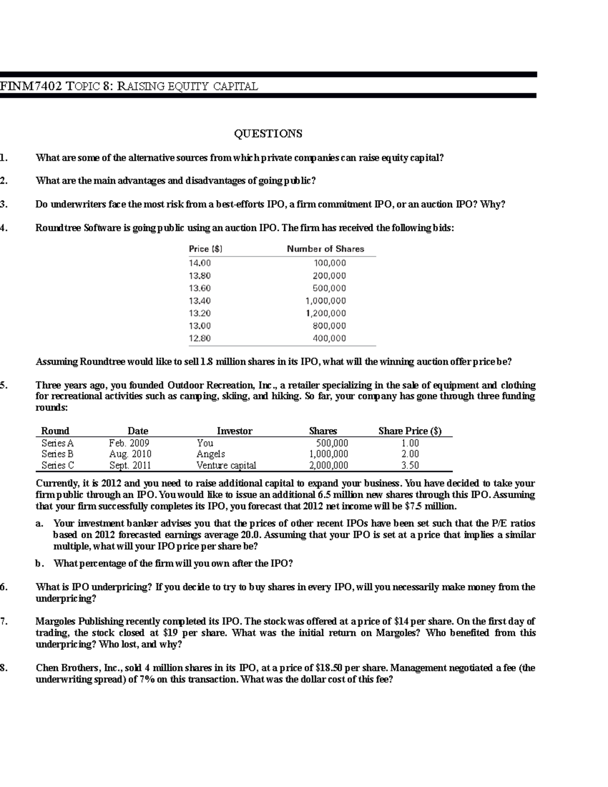 Topic 8 Tutorial Raising Capital - FINM7402 TOPIC 8: RAISING EQUITY ...