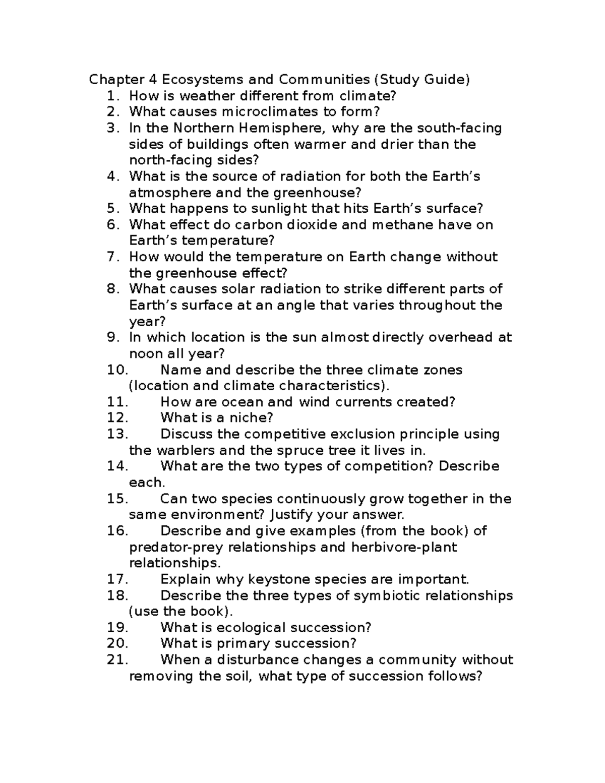 Copy of Chap4Study Guide - Chapter 4 Ecosystems and Communities (Study ...