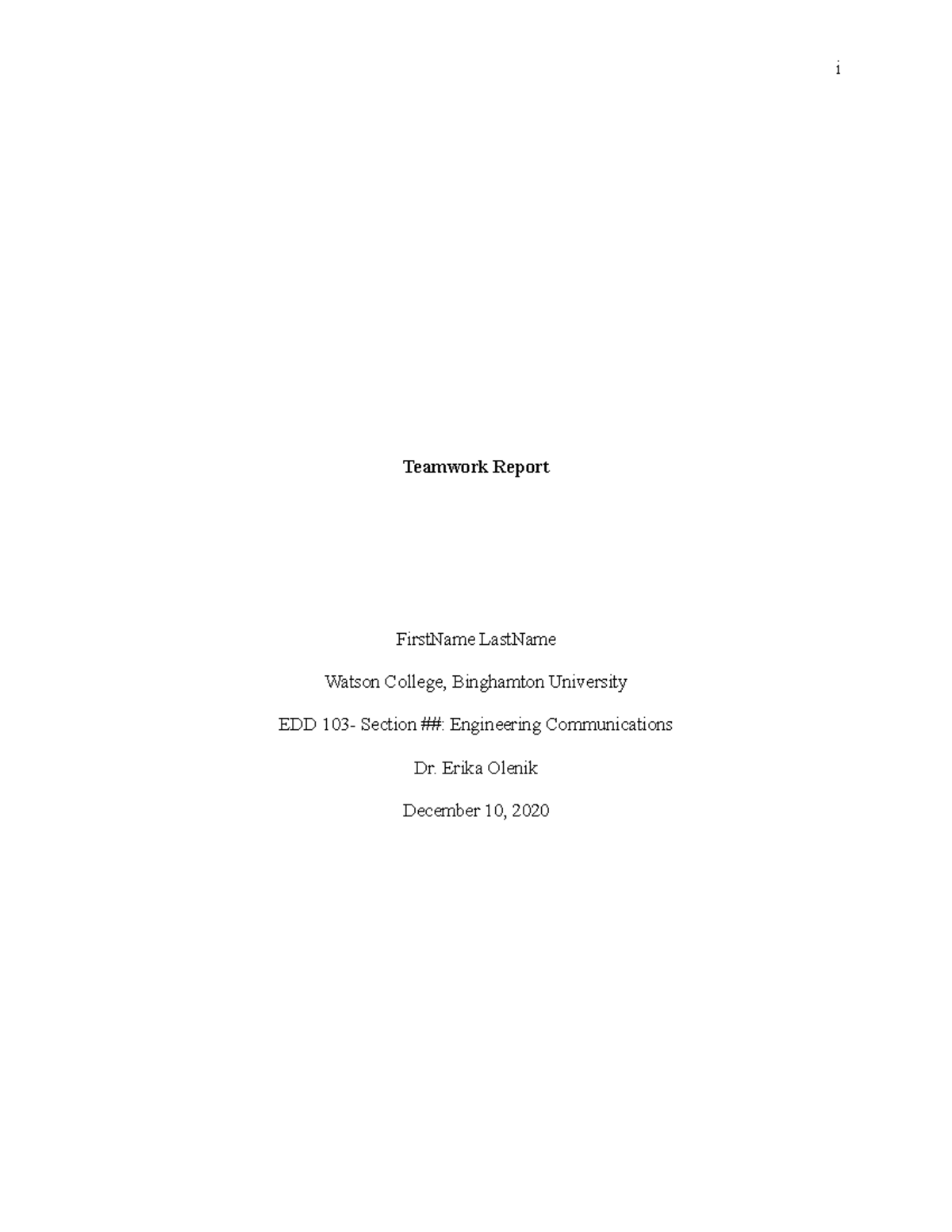 Teamwork Report - Grade: 92 - i Teamwork Report FirstName LastName ...