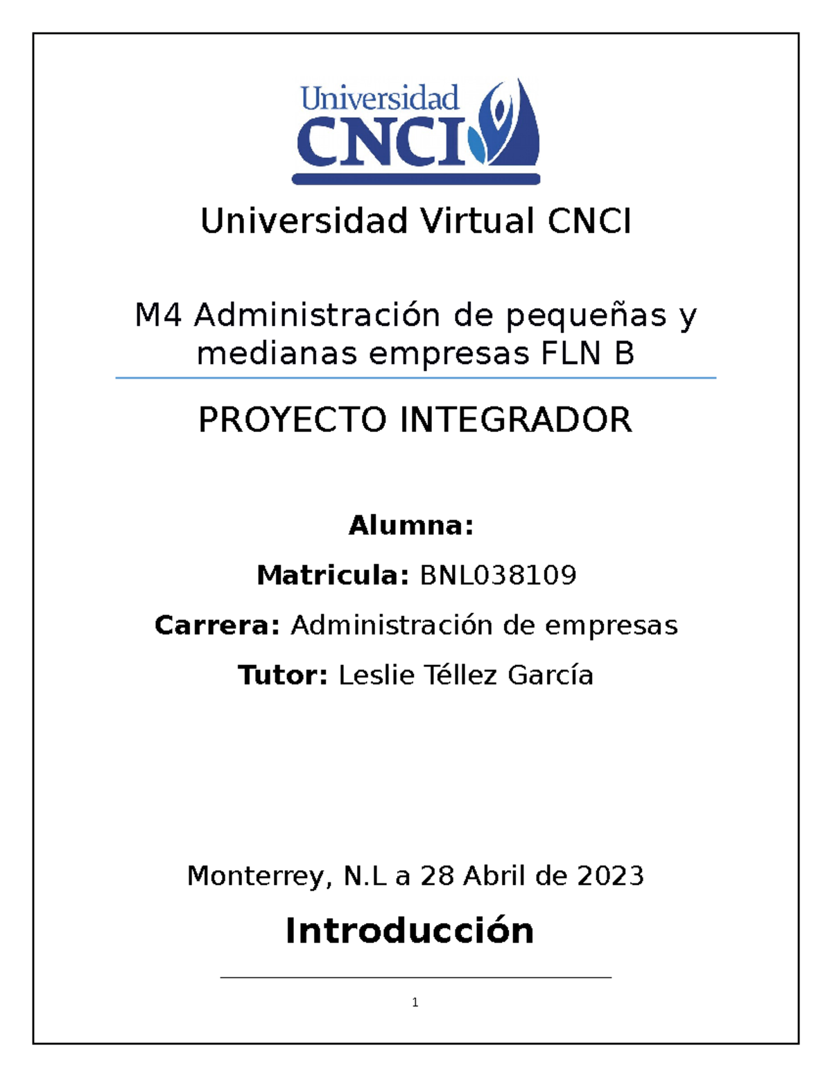 Proyecto Integrador Admin pequeñas y medianas empresas - Universidad Virtual CNCI M4 ...