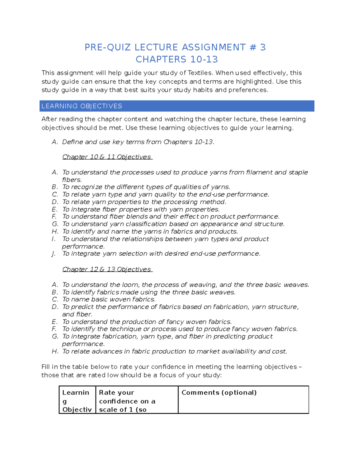 Pre Quiz Lecture Assignment 3 7 Pre Quiz Lecture Assignment 3 Chapters 10 This Assignment