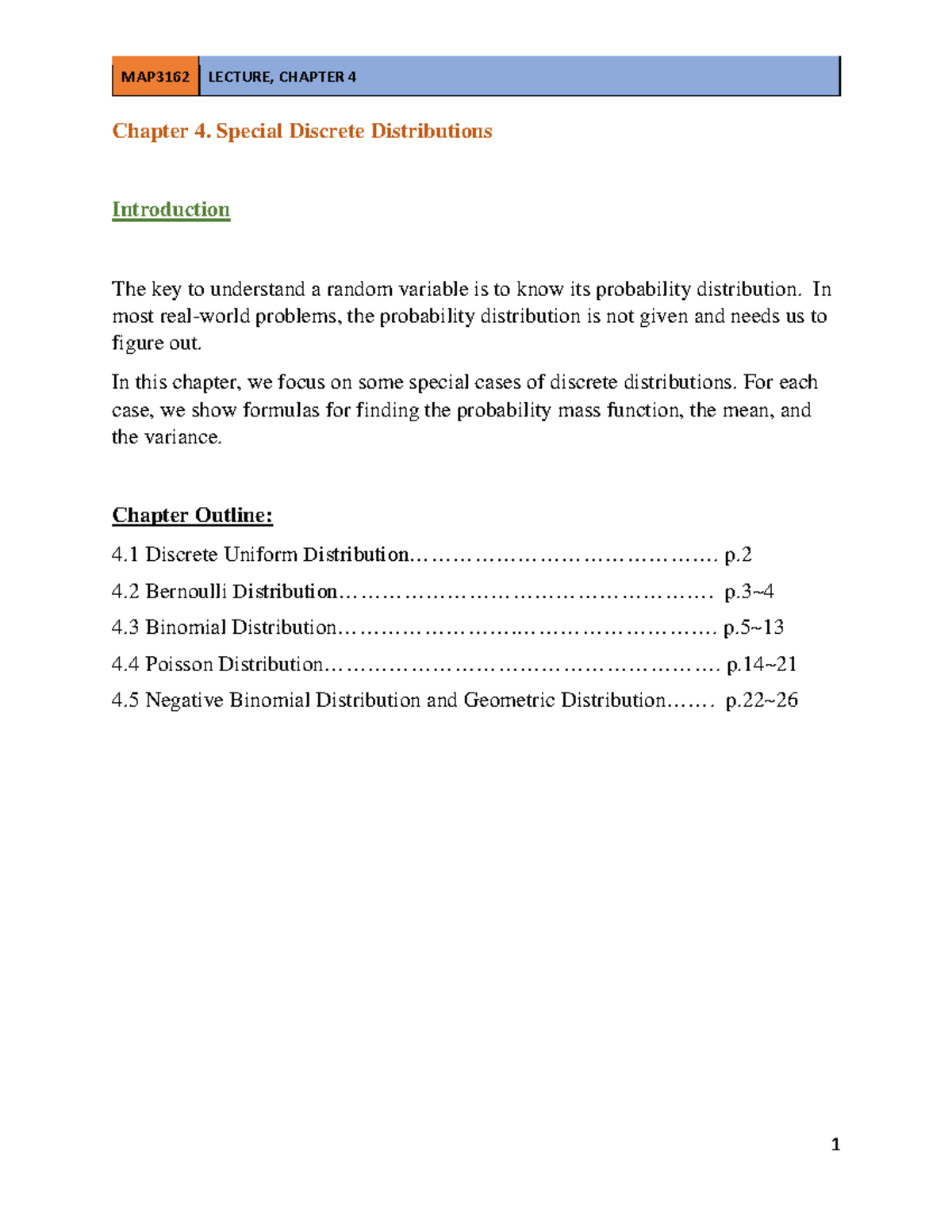 Chapter 4, Special Discrete Distributions - Chapter 4. Special Discrete ...