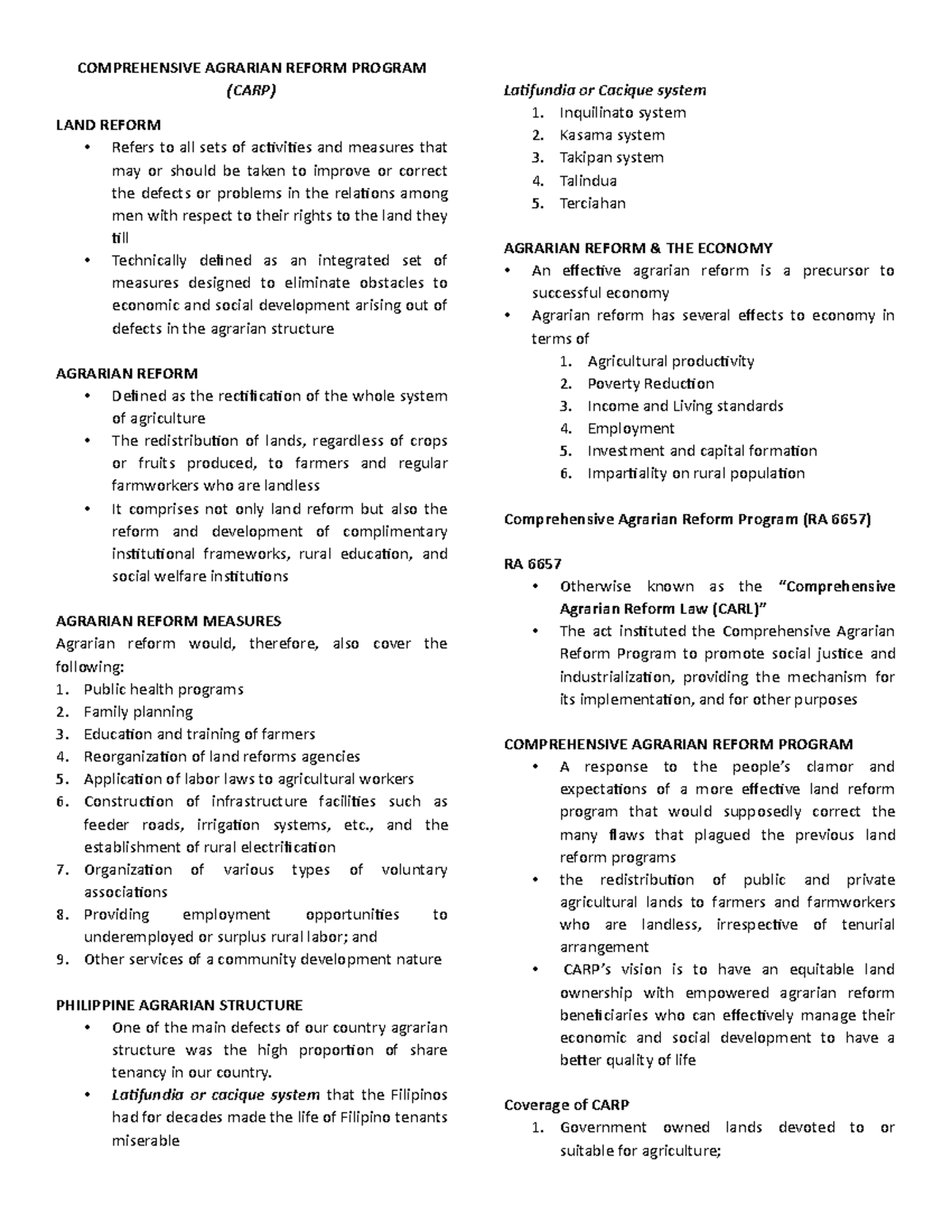 COMPREHENSIVE AGRARIAN REFORM PROGRAM (CARP) - COMPREHENSIVE AGRARIAN ...