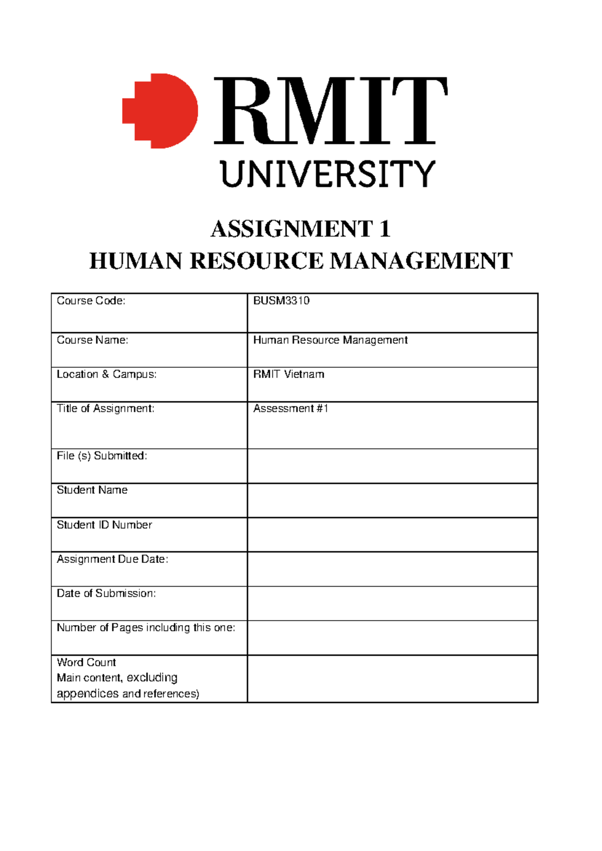 Human Resource Management Assignment 1 RMIT Sample (DI) - ASSIGNMENT 1 HUMAN RESOURCE MANAGEMENT ...