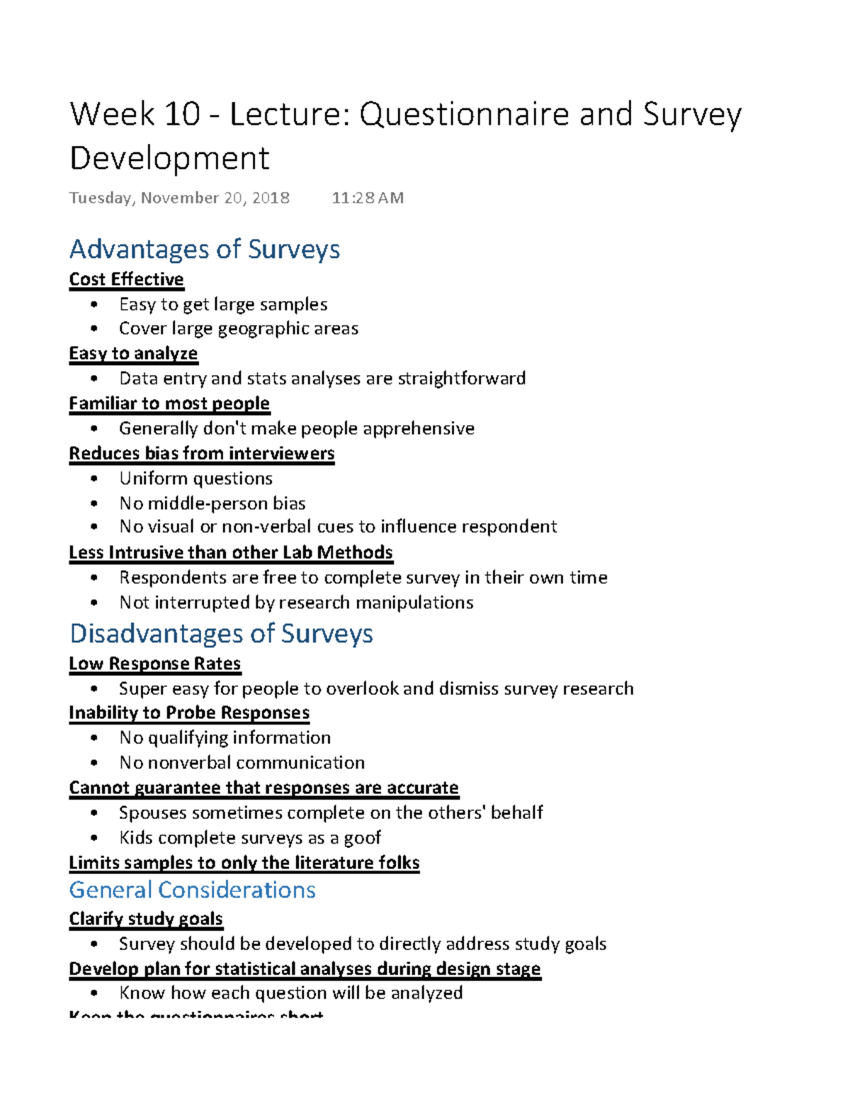 Week 10 - Lecture Questionnaire and Survey Development - PSYC2030 - Studocu
